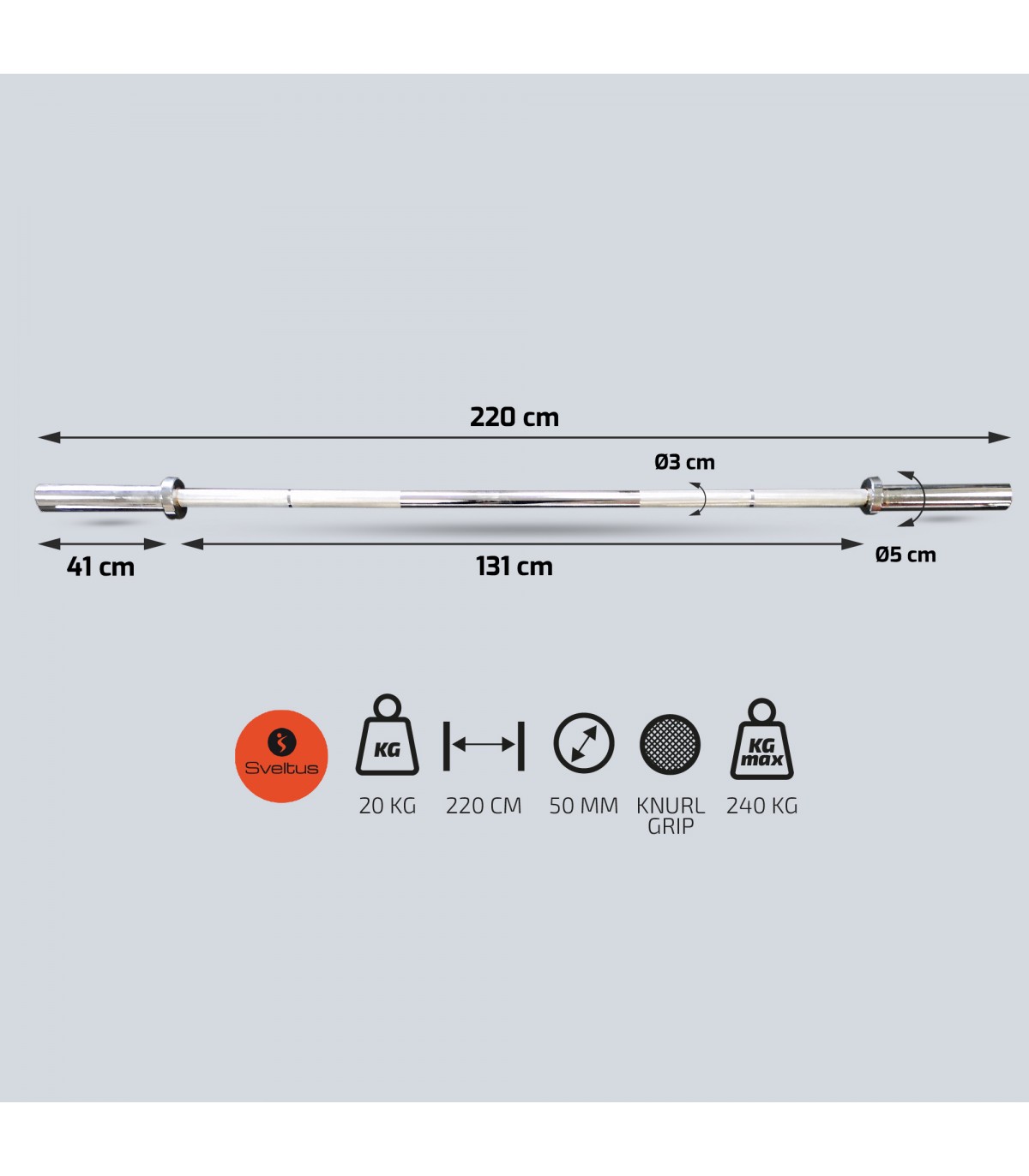 Training bar 20 kg - Olympic bar 220 cm for bodybuilding and cross-training